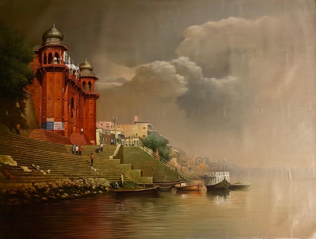 Buy Original Banaras Ghat At Day Painting online By Amit Bhar | Eikowa