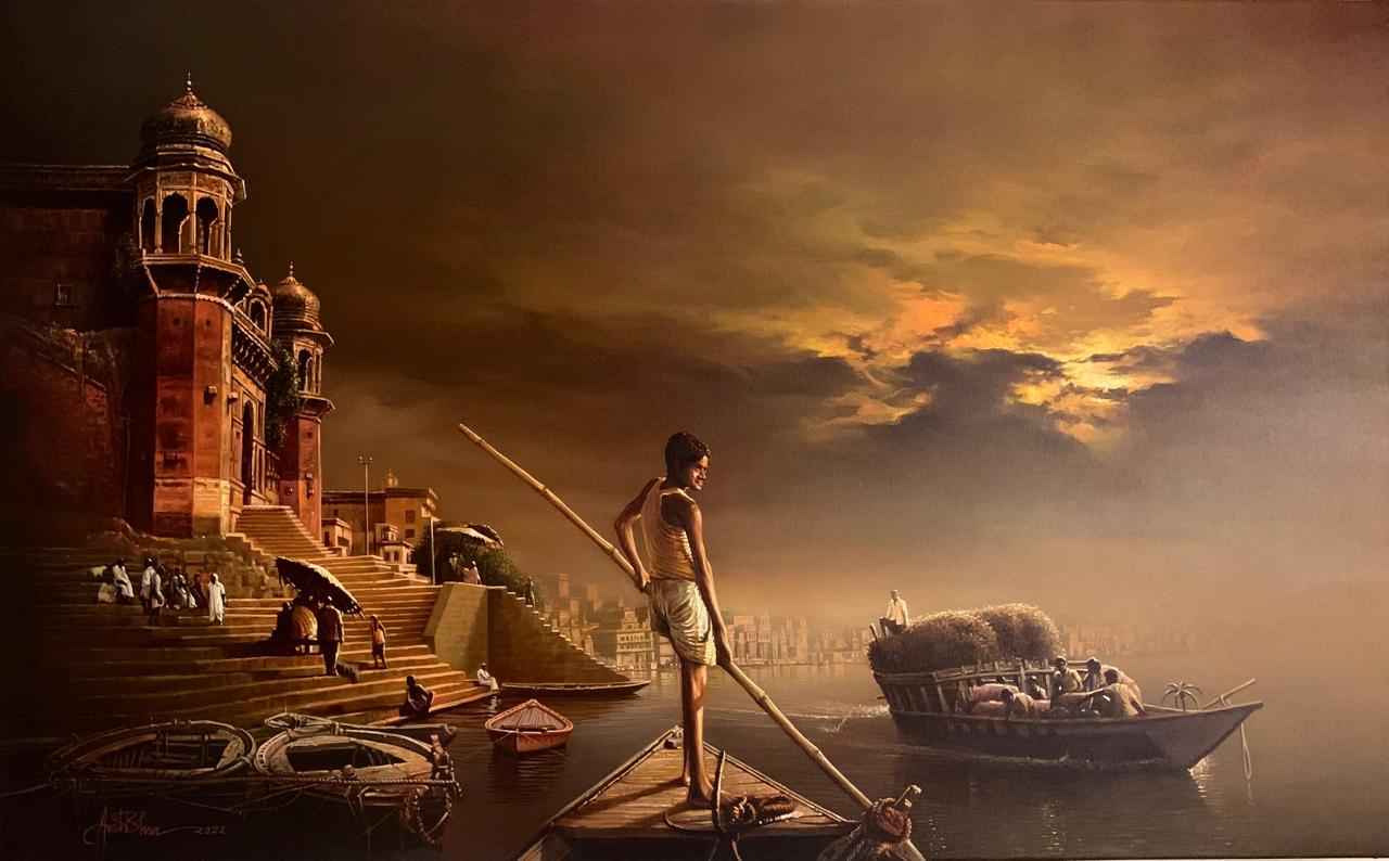 Buy Original Banaras ghat 7 Painting online By Amit Bhar | Eikowa