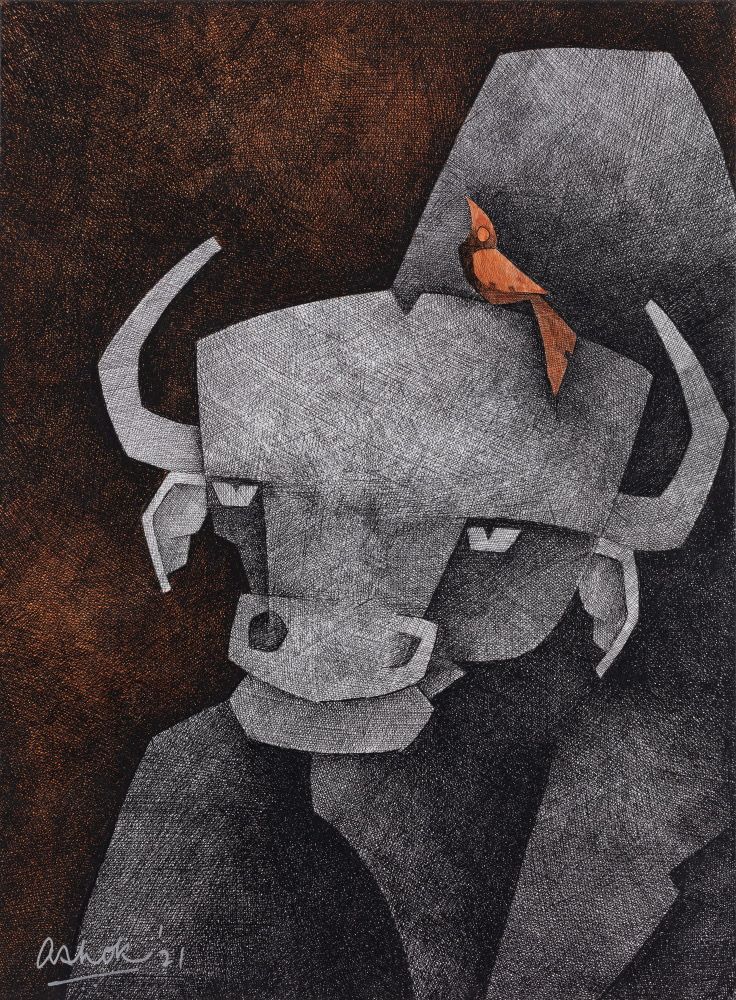 Buy Original Bull Painting online By Ashok Bhowmick | Eikowa