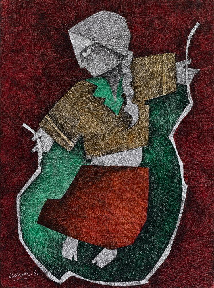 Buy Original The girl Playing Painting online By Ashok Bhowmick | Eikowa